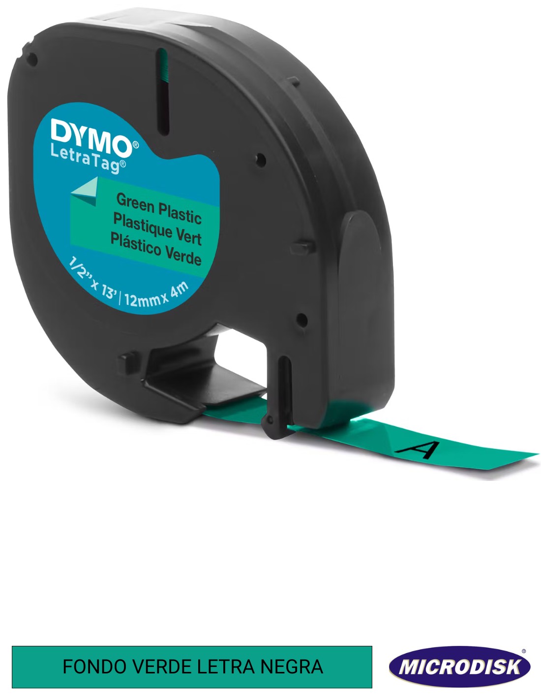 CINTA DYMO LETRATAG 12x4m Fondo verde letra negra